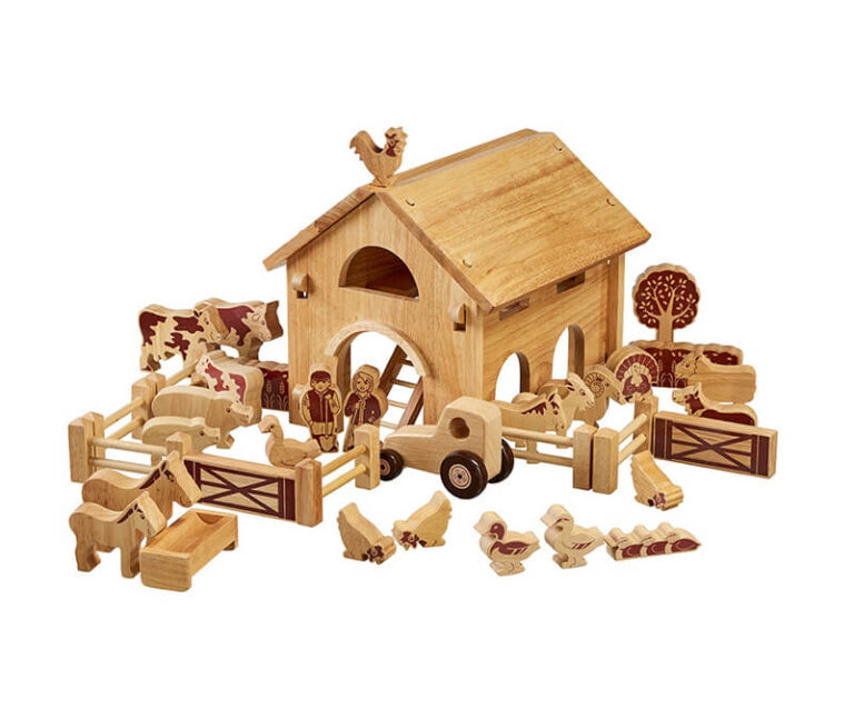 Wooden Deluxe Farm Barn Playset with Natural Wood Characters - Wood Bee ...